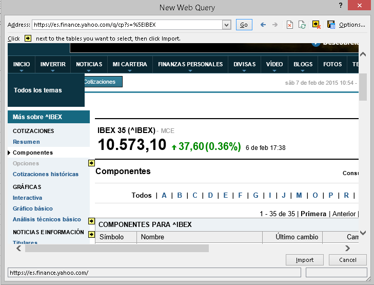 Importar datos de una web a Excel - Excel y VBA